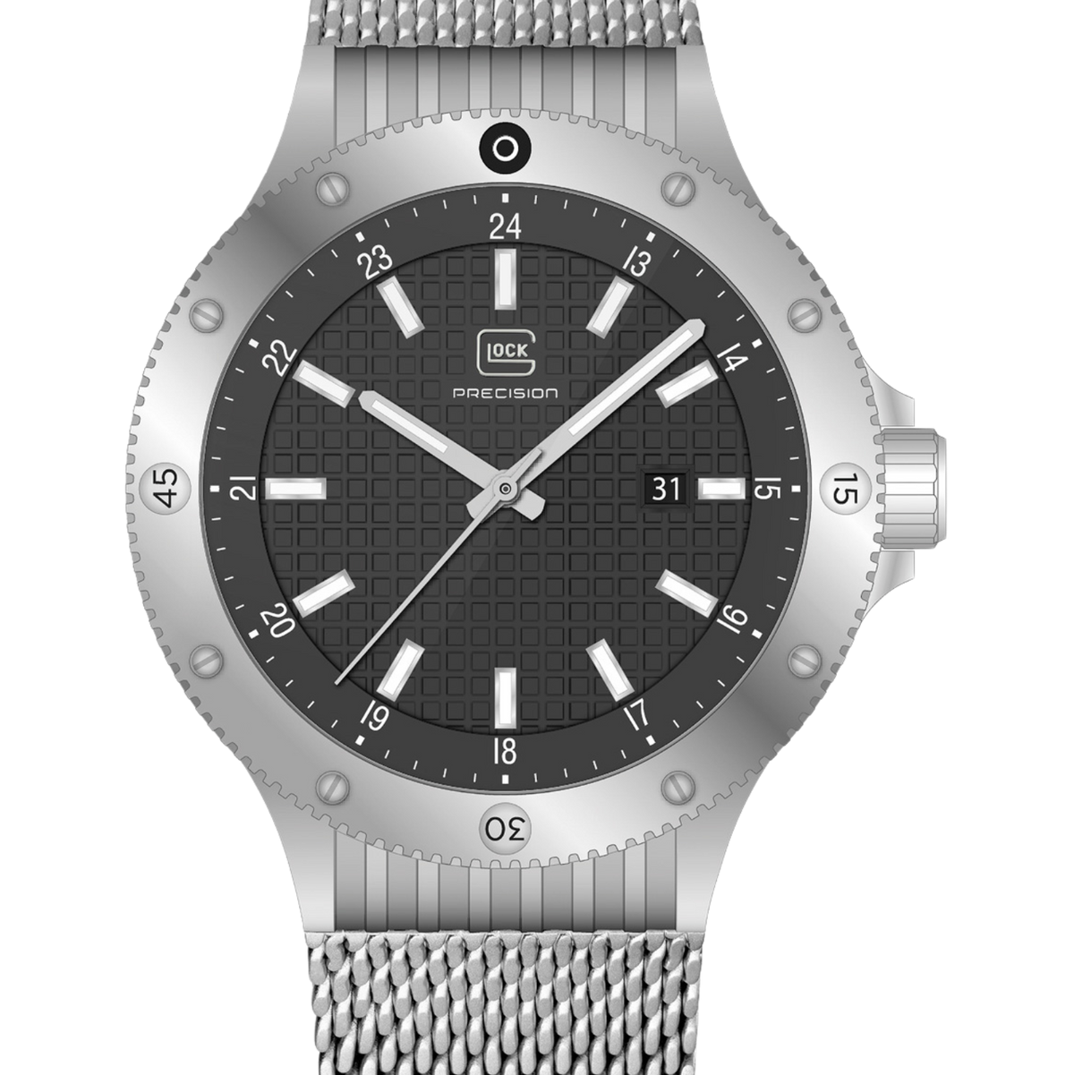 GLOCK GW-33-4-24 44mm Stainless Steel Quartz Mesh Bracelet Watch ...